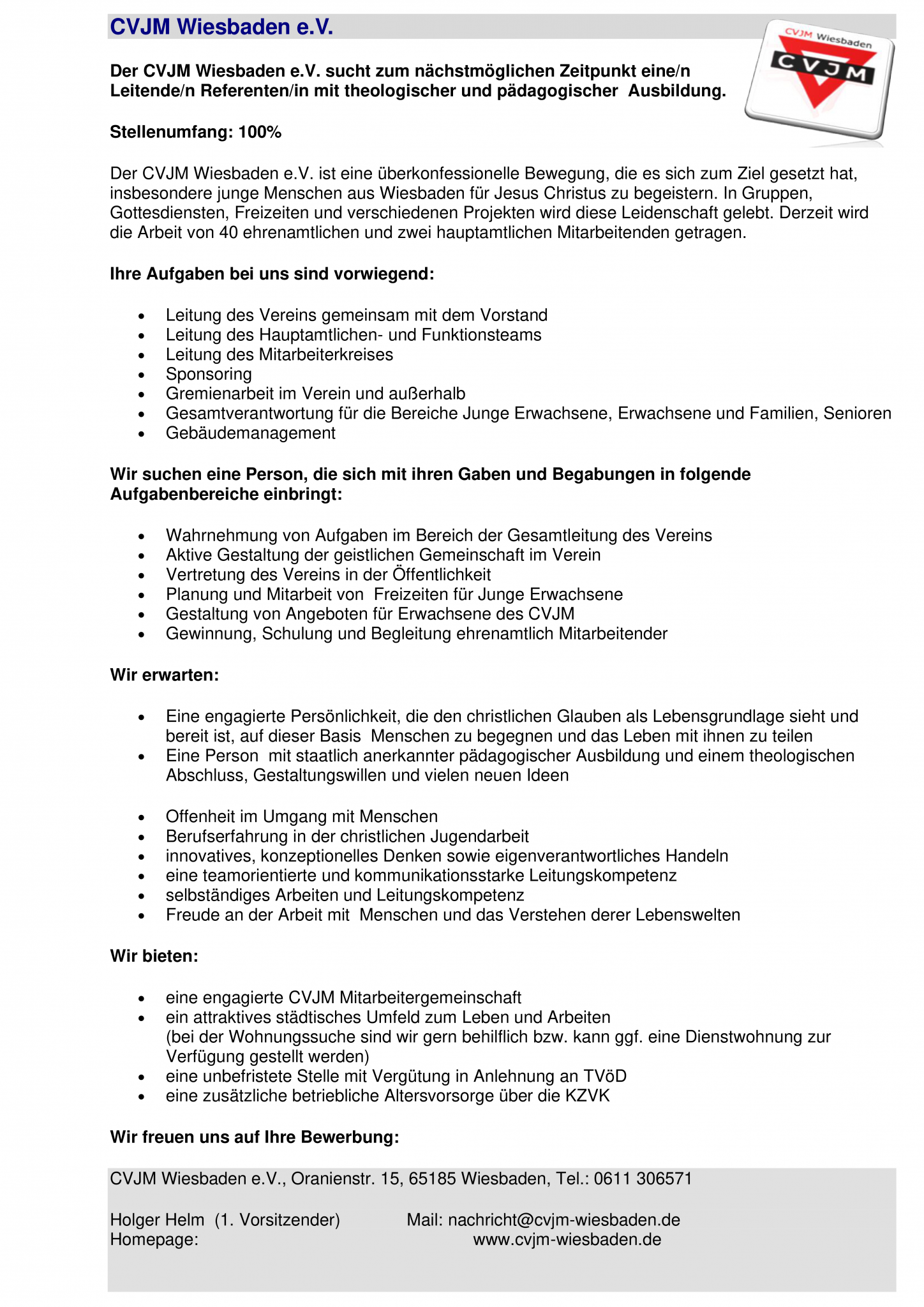 Stellenausschreibung Leitung – CVJM Wiesbaden e.V.